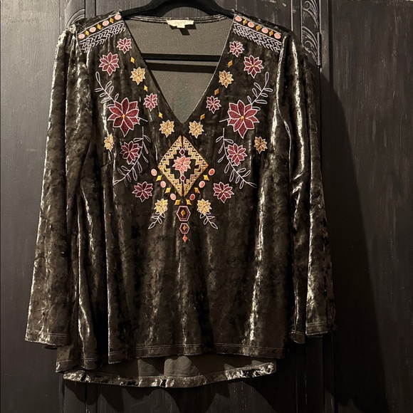 ODDY | Tops | Oddy Floral Embroidered Crush Velvet Blouse | Poshmark
